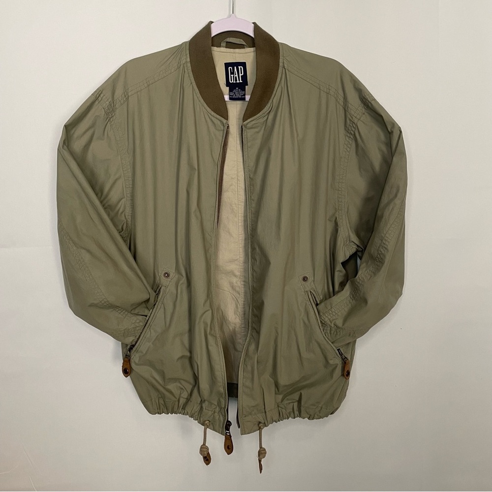 Vintage Gap Men’s Full Zip Tan Canvas Bomber Jacket - Gem